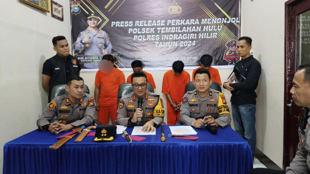 Polres Inhil Press Rilis Kasus Dugaan Pembegalan di Tembilahan Hulu