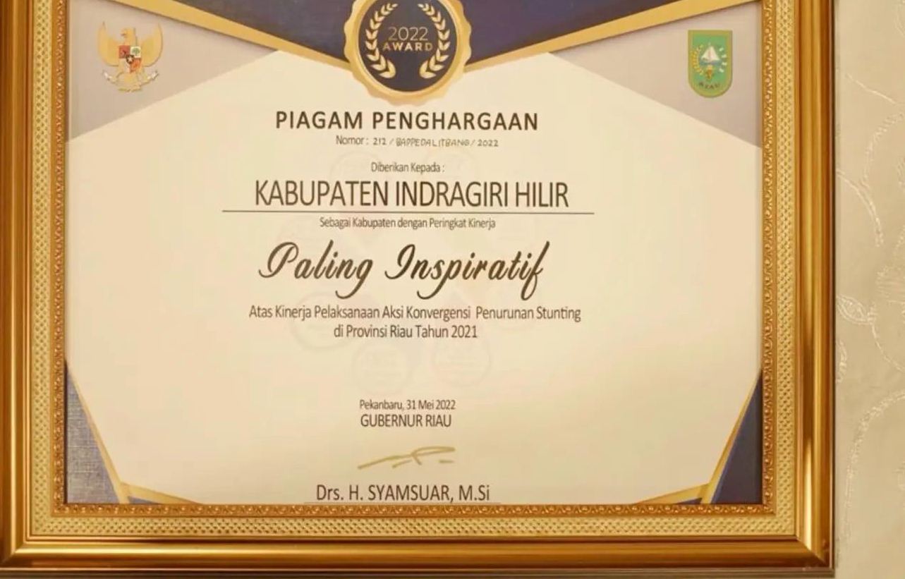 Pemkab Inhil Terima 2 Piagam Penghargaan Sebagai Kabupaten Paling Inspiratif dan Replikatif Atas ...